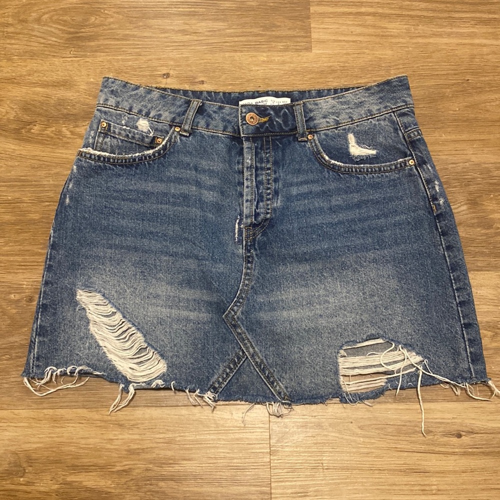 Zara Distressed Cut Off Denim Skirt - Gem